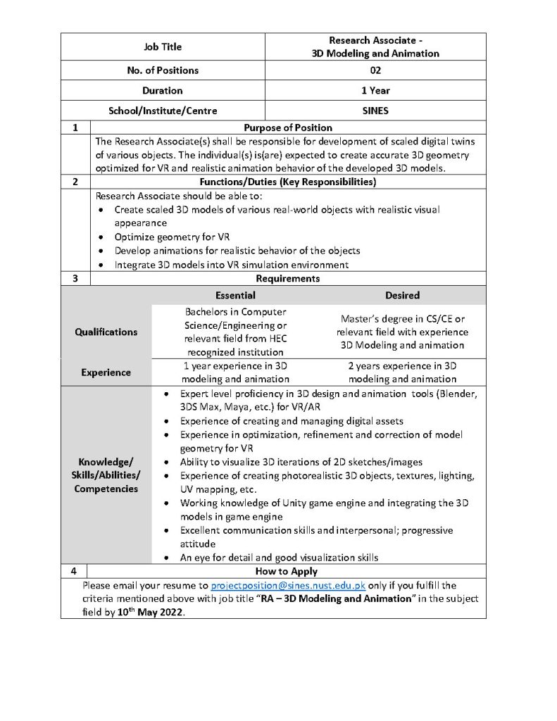 Openings - Research Associate - 3D Modeling and Animation - School of ...